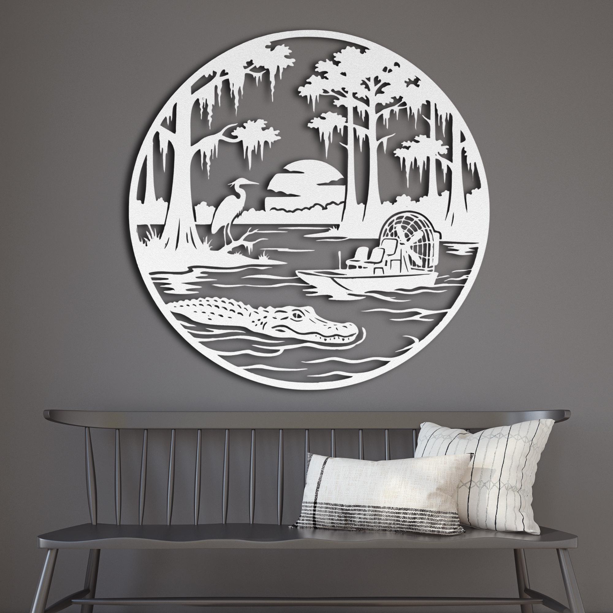 Rustic Bayou Metal Wall Art, Louisiana Swamp Scene With Alligator ...