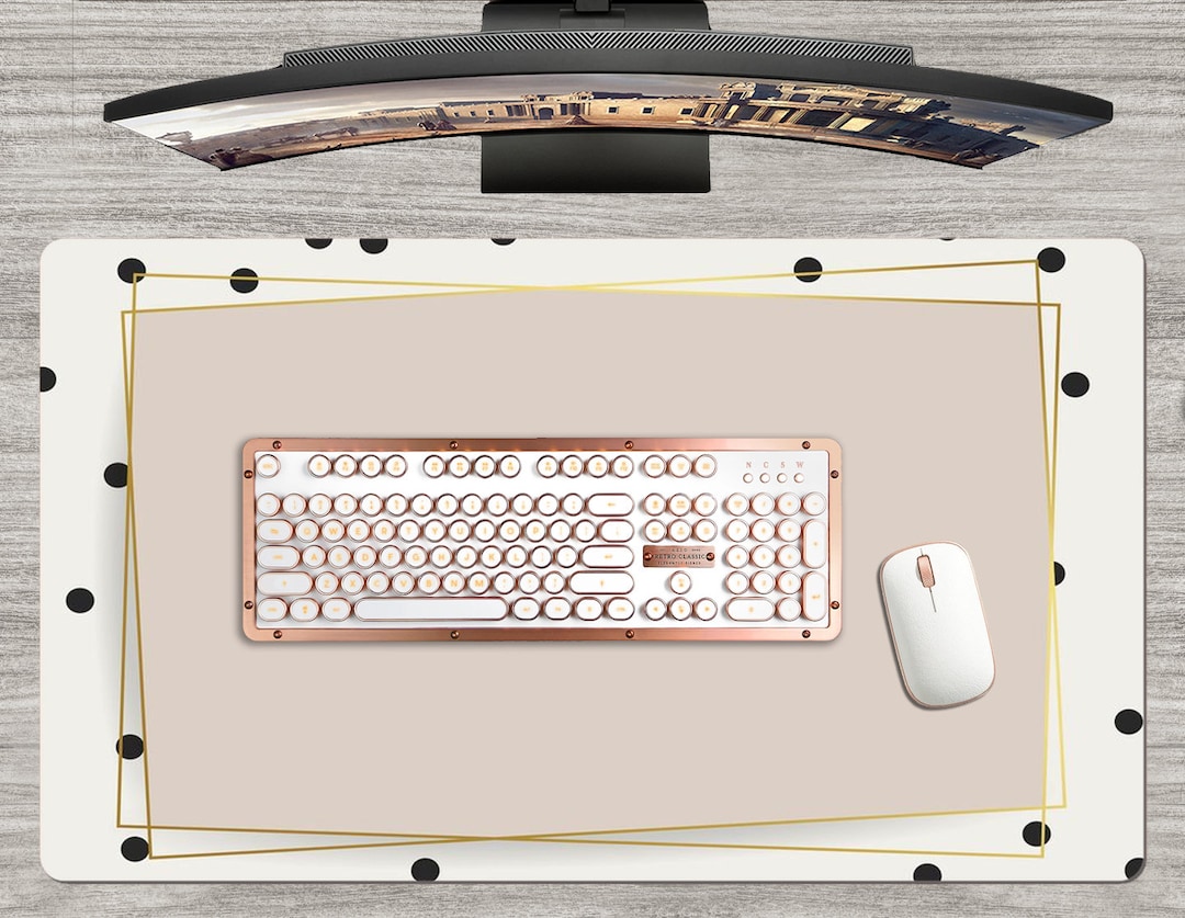 Beige Polka Dot Desk Mat, Simple Minimalist Mouse Pad, Neutral Gold ...