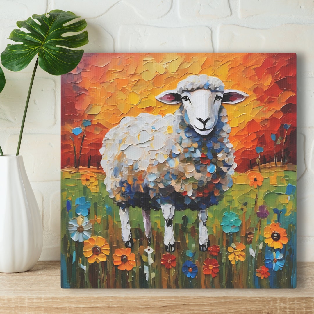 Sheep Art Print, Ceramic Tile or Canvas Wall Art, Original Oil Painting ...