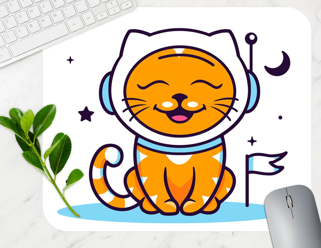 Space Cat Mouse Pad Cute Astro Mousepad Kawaii Moon Funny - Etsy