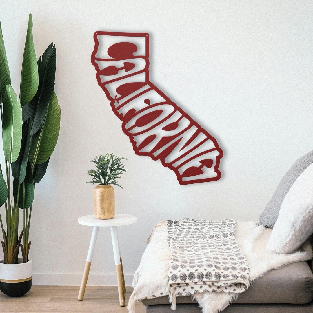 California Wall Art Metal Sign, Retro California Shape Outline ...