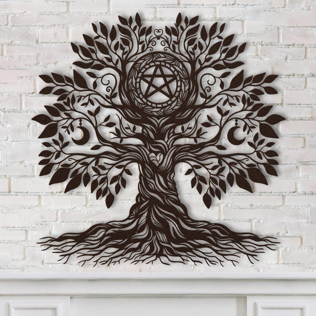 Pentacle Tree Metal Wall Art, Tree of Life Wall Hanging, Pagan Metal ...