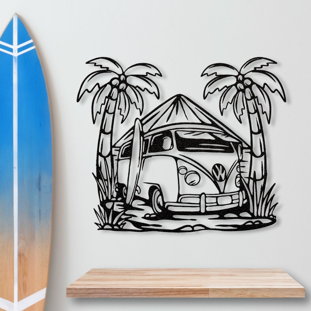 Metal Surf Wall Art, Hawaii Surf Bus Decor, Palm Tree Wall Art ...