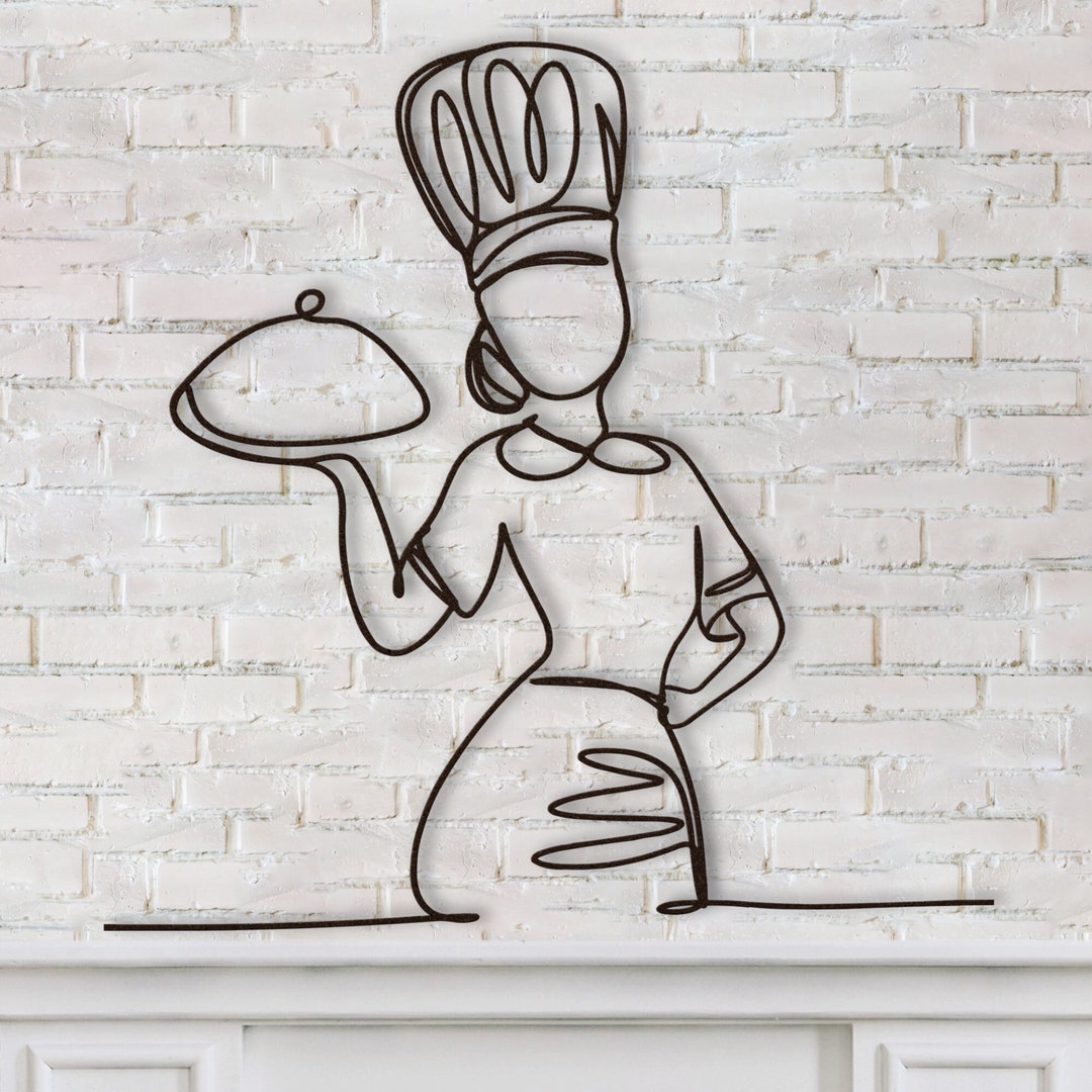 Cooking Metal Wall Art, Metal Chef Sign, Metal Minimalist Line Art Wall ...
