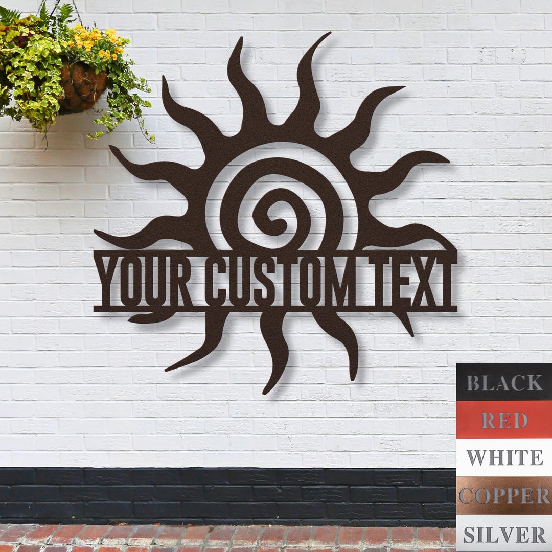Custom Metal Sun Name Sign, Spiral Sun Wall Art, Tribal Outdoor Sun ...