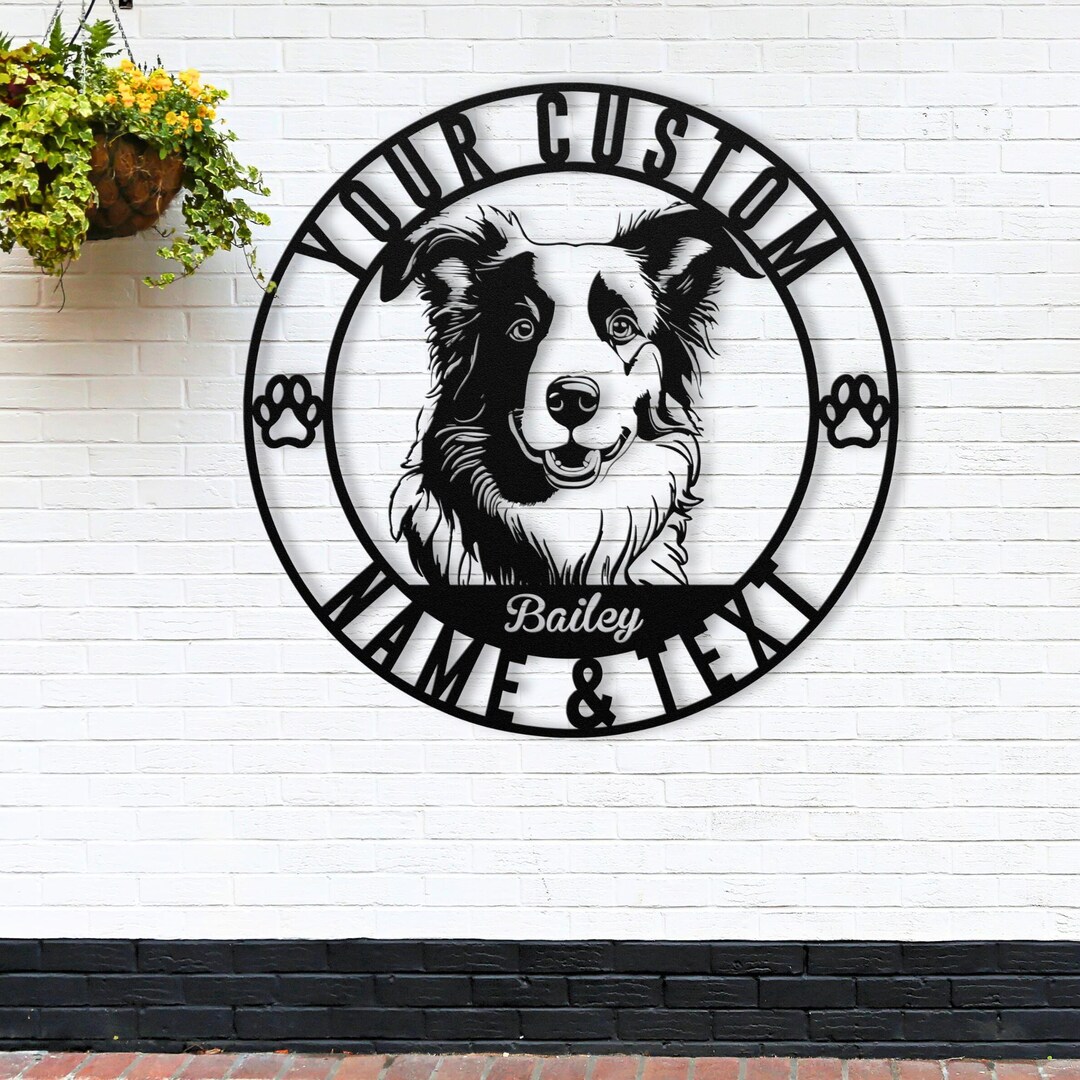 Custom Border Collie Metal Welcome Sign, Personalized Family Last Name ...