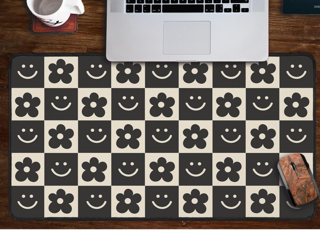 Checkered Desk Mat, Retro Deskmat, Black and Beige Checked Print ...