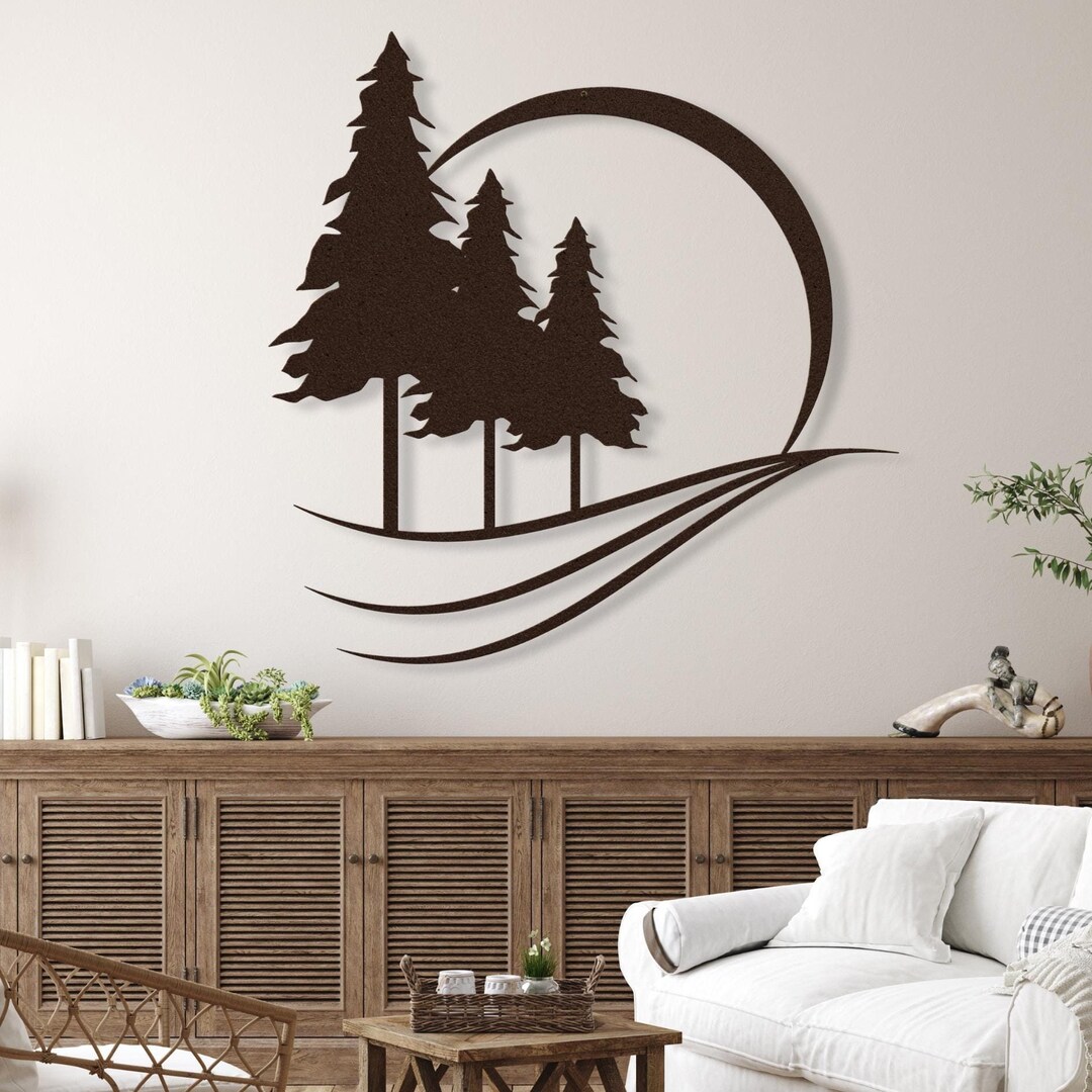 Pine Tree Metal Wall Art, Metal Forest Wall Art, Three Trees Wall Art ...