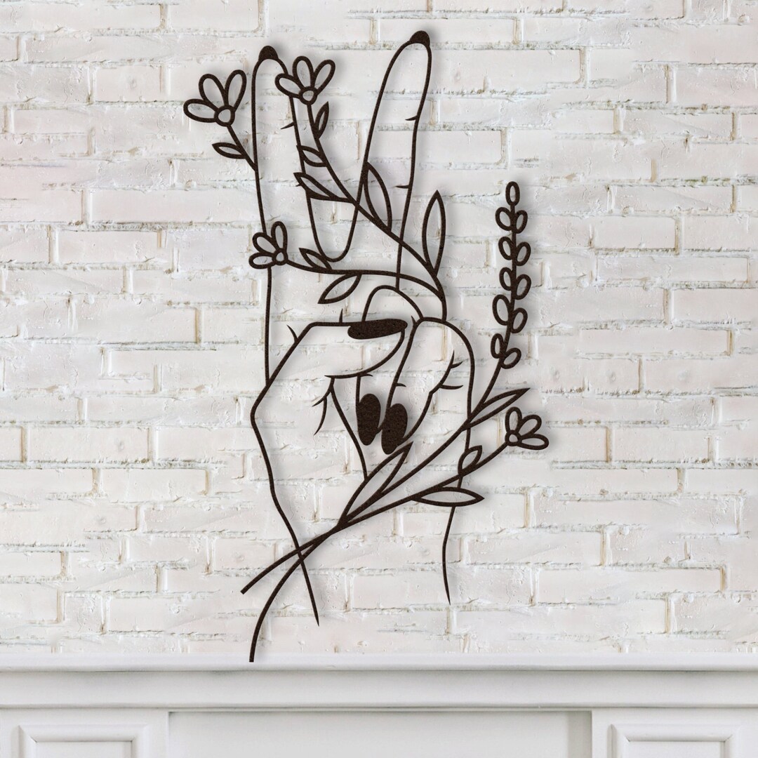 Metal Peace Sign Minimalist Wall Art, Floral Wall Hanging, Wildflower ...