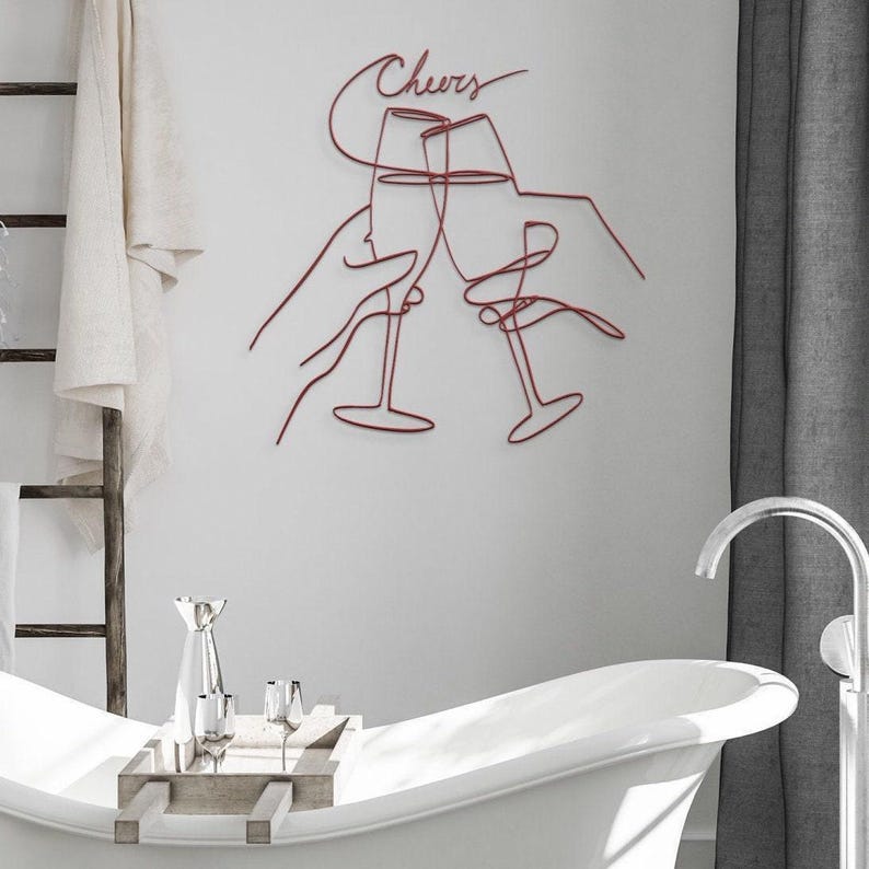 Metal Cheers Sign, Cheers Wall Art, Champagne Glass Wall Art, Home Bar ...