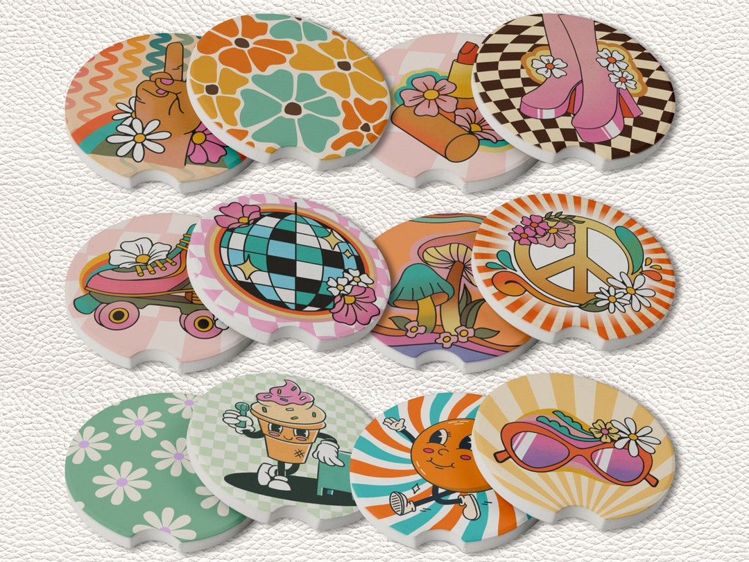 Car Coasters, Retro 60s Hippie Floral Coaster Set of 2, Groovy ...