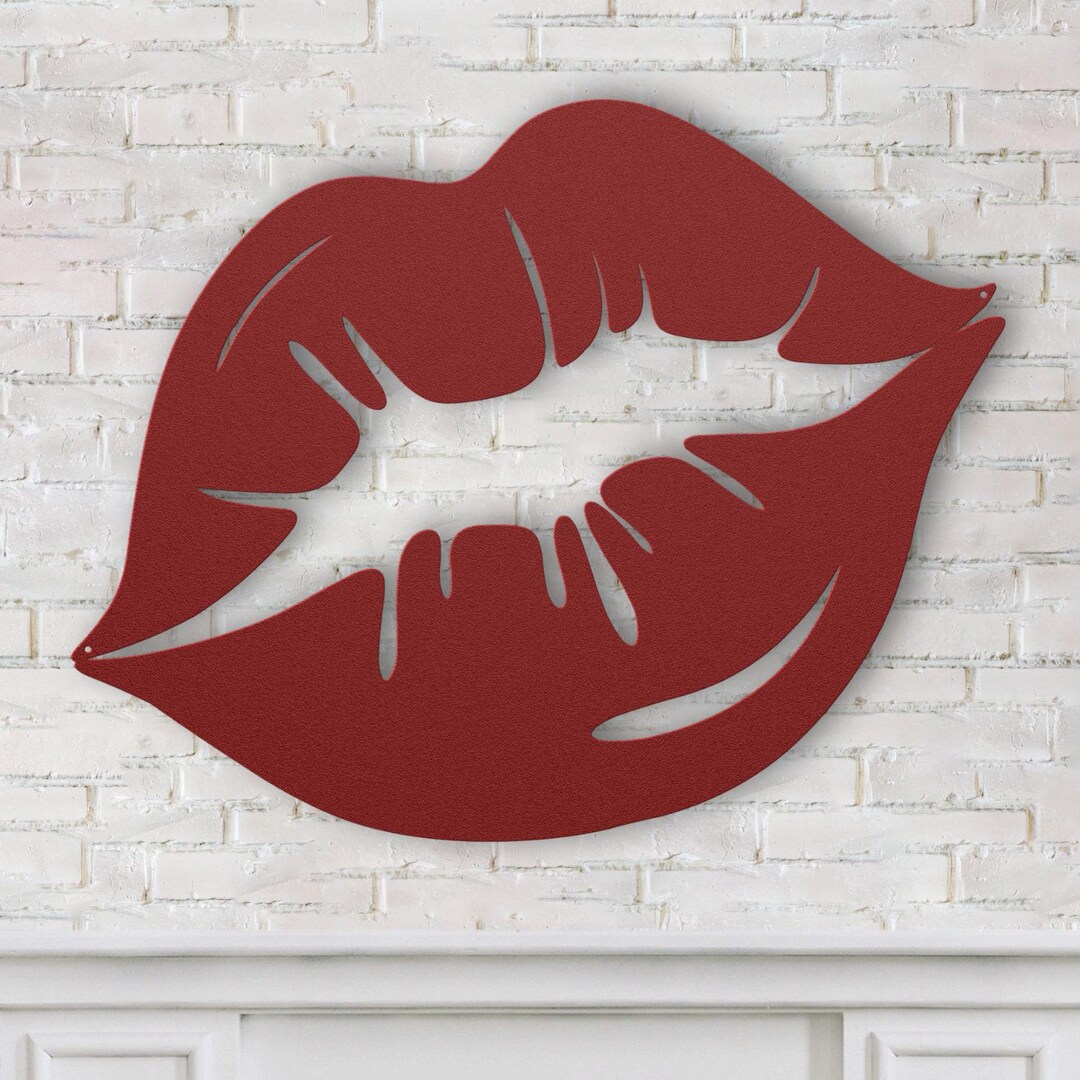 Red Kiss Wall Art, Pucker Lip Kissy Lips Metal Sign, Romantic Metal ...