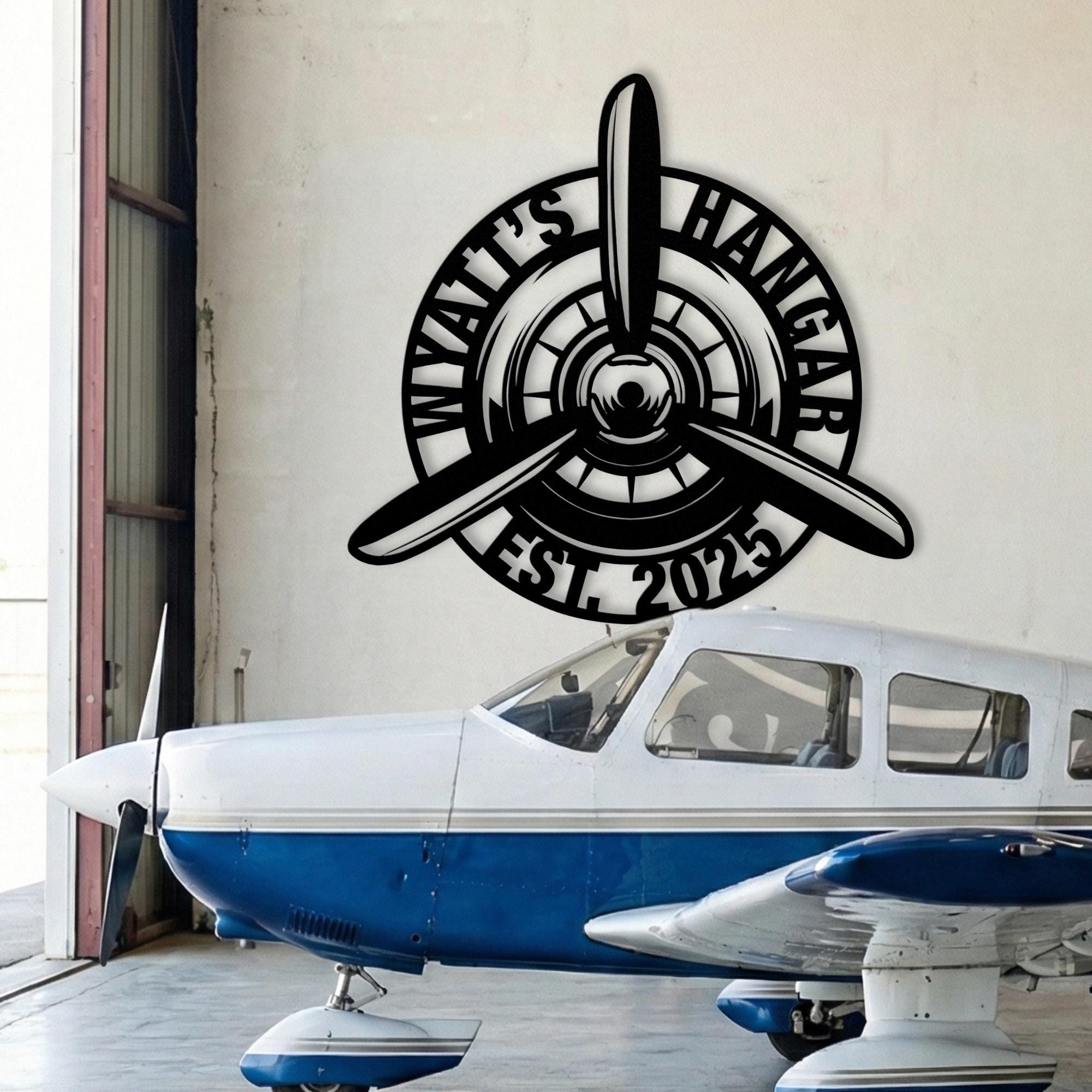 Custom Metal Airplane Sign, Hangar Decor, Propeller Wall Art, Large ...
