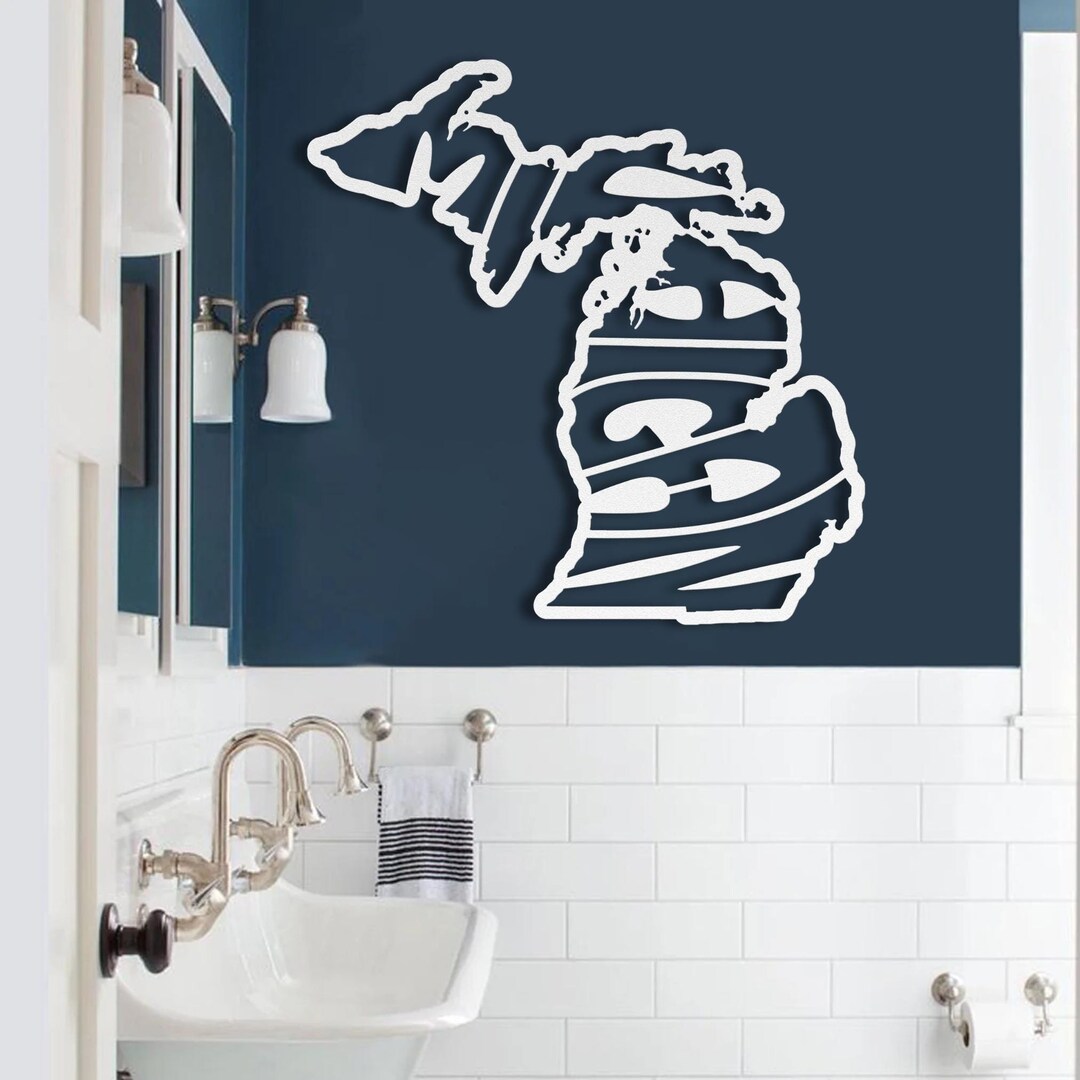 Michigan Wall Art Metal Sign, Retro Michigan State Shaped Silhouette ...