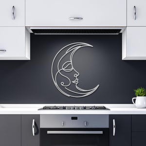 Metal Crescent Moon Face Wall Art, Metal Moon Wall Hanging, Minimalist ...