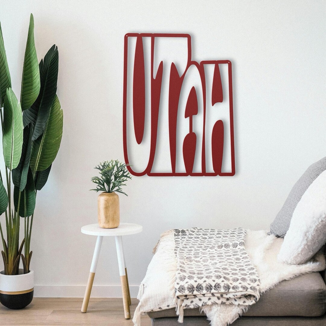 Utah Wall Art Metal Sign, Retro Utah State Shaped Name Outline Large ...
