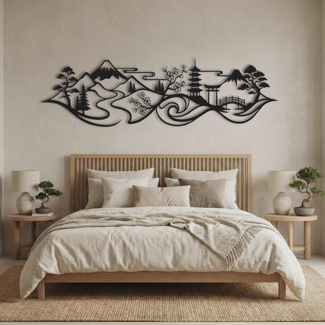 Japandi Wall Art • Mount Fuji Metal Sign • Wide Japanese Landscape ...