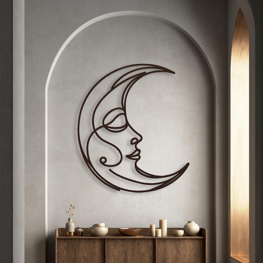 Metal Crescent Moon Face Wall Art, Metal Moon Wall Hanging, Minimalist ...