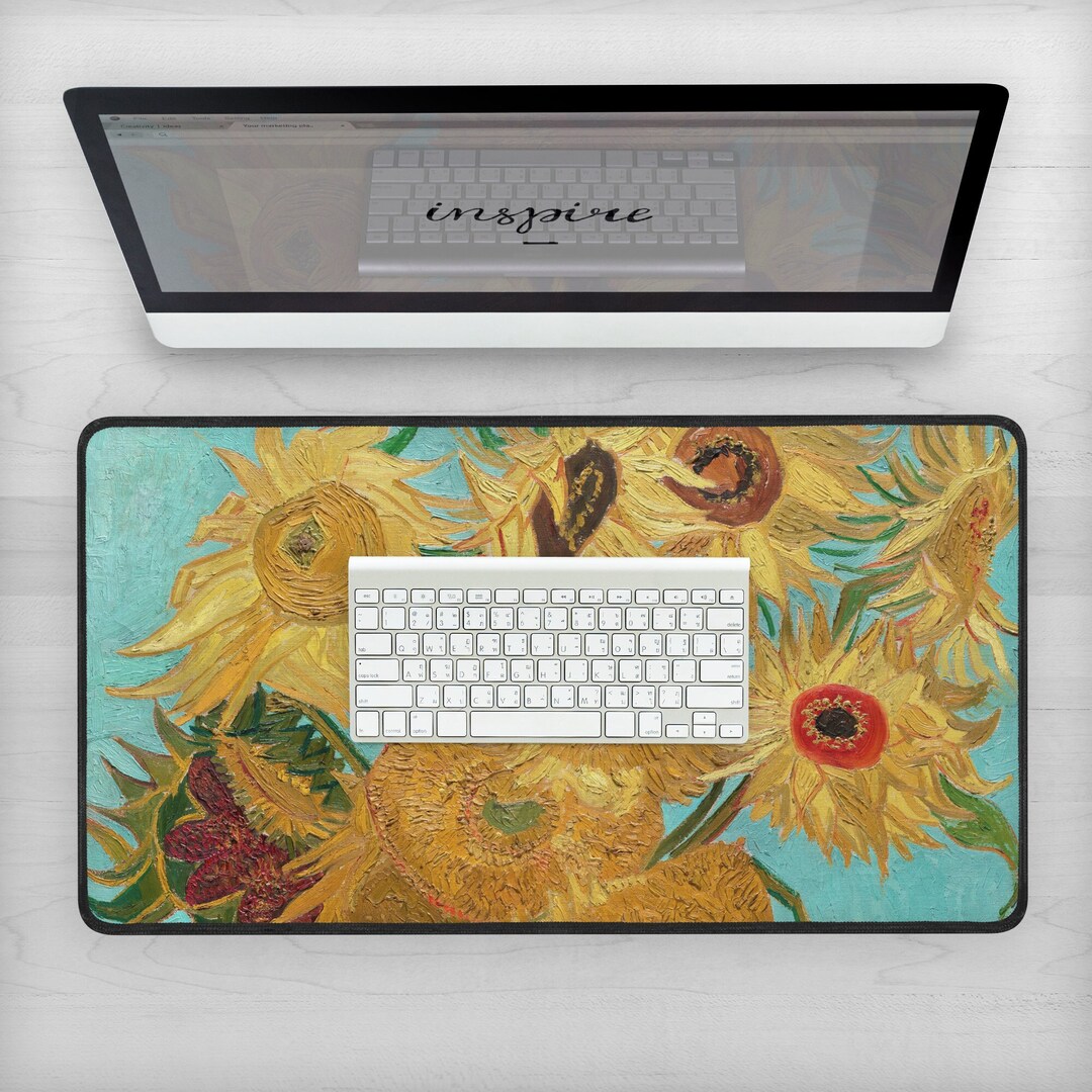 Sunflower Desk Mat, Van Gogh Desk Decor, Wildflower Mousepad, Botanical ...