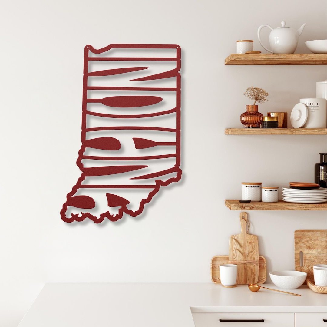 Indiana Wall Art Metal Sign, Retro Indiana State Shaped Name Outline ...