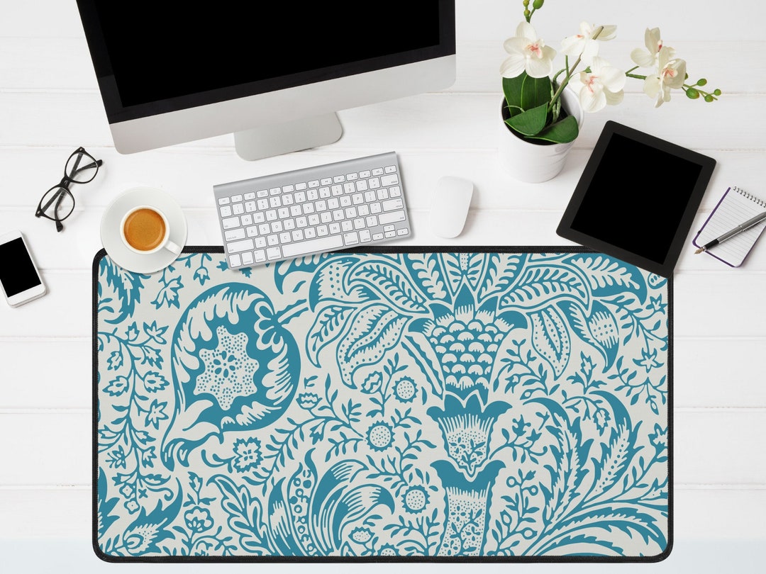 William Morris Desk Pad, Teal Desk Mat, Blue Floral Mousepad, Indian ...