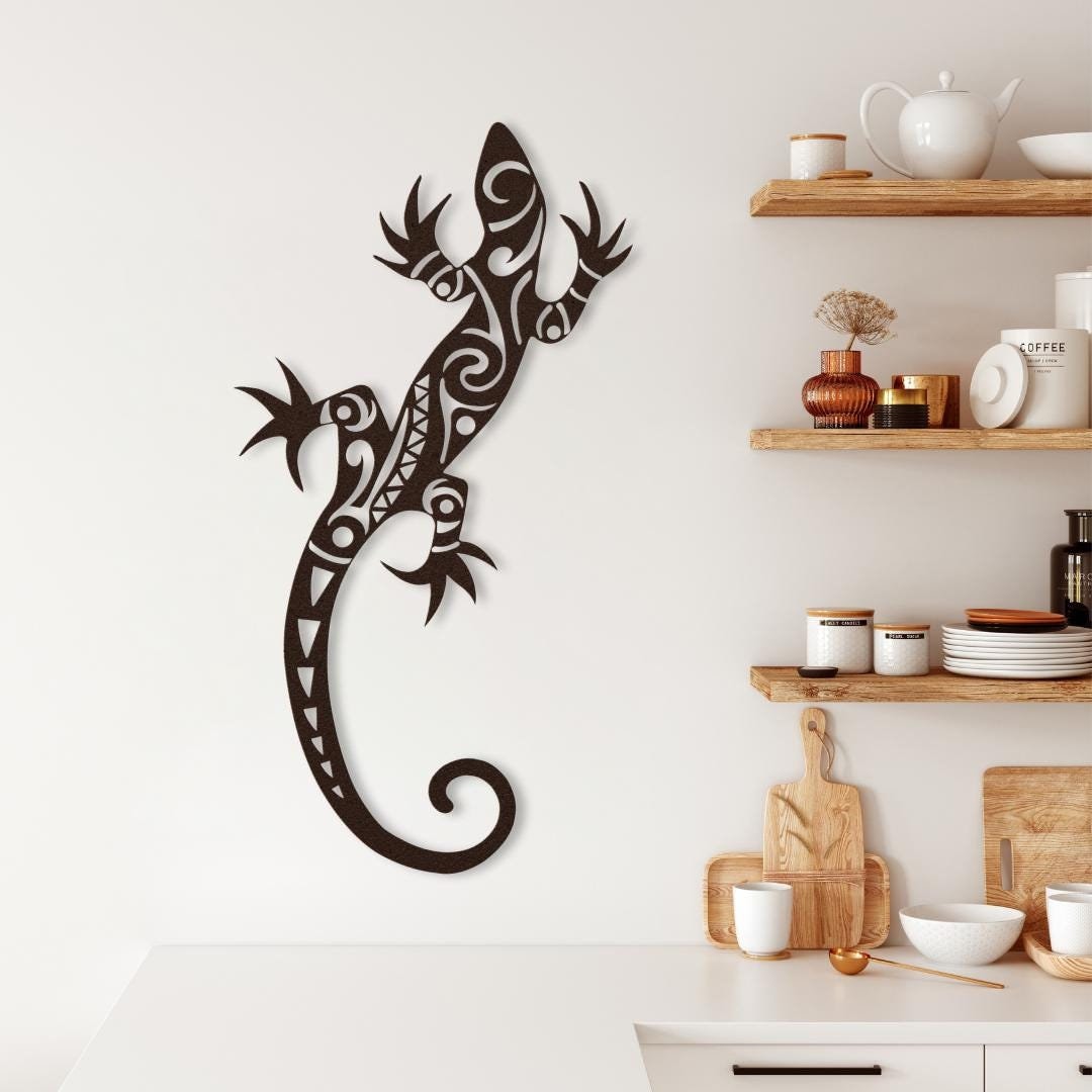 Metal Lizard Wall Art Decor, Metal Gecko Wall Hanging, Tribal Lizard ...