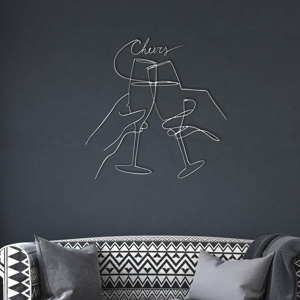 Metal Cheers Sign, Cheers Wall Art, Champagne Glass Wall Art, Home Bar ...