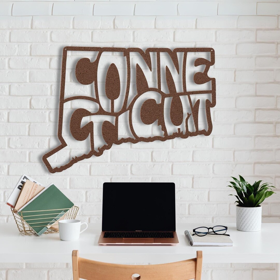 Connecticut Wall Art Metal Sign, Retro Connecticut State Shaped Name ...