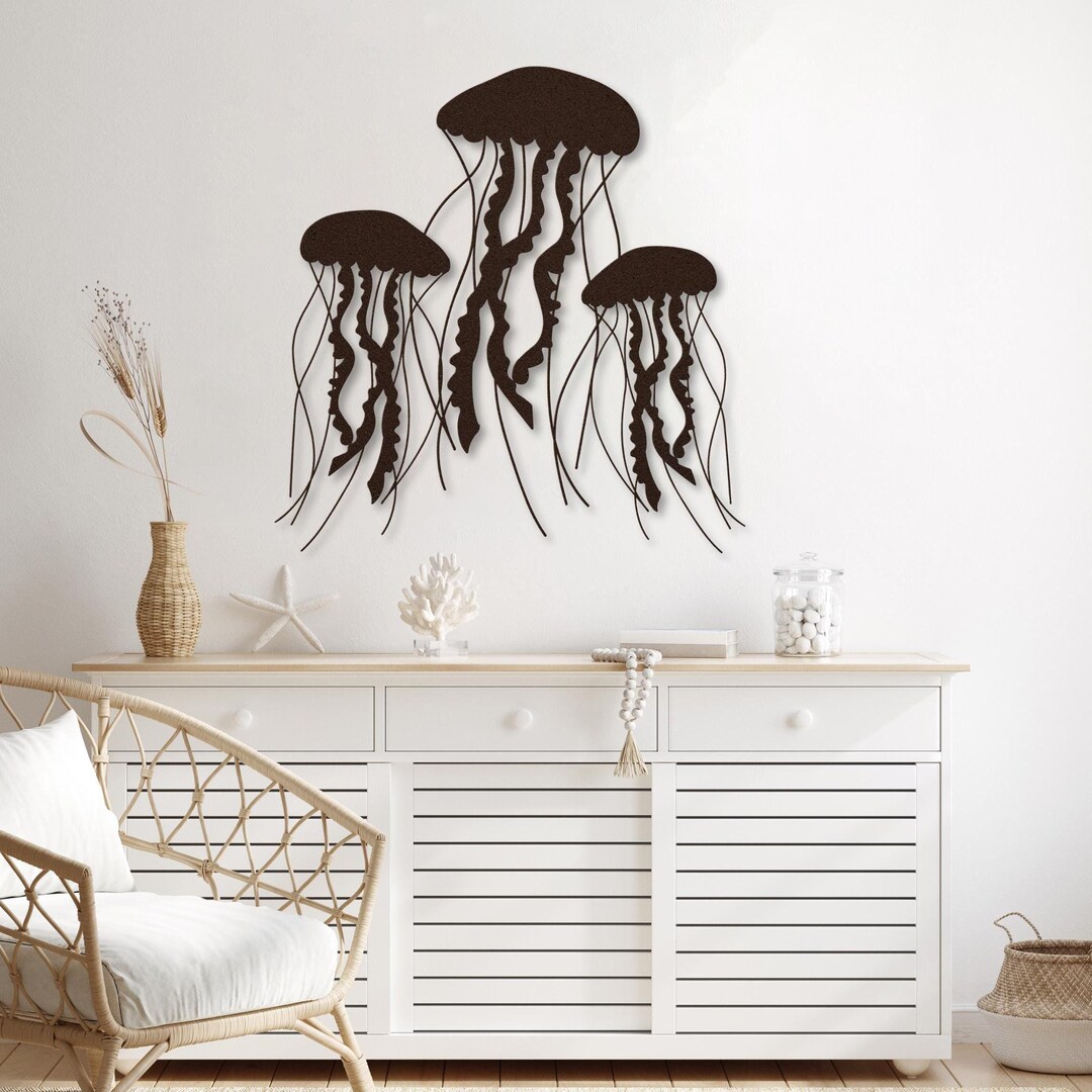 Metal Jelly Fish Wall Art, Ocean Animal Metal Art Sea Life Wall Decor ...