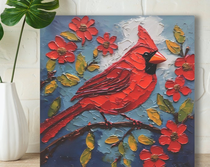 Red Cardinal Art Print, Ceramic Tile or Canvas Wall Art, Original Oil ...