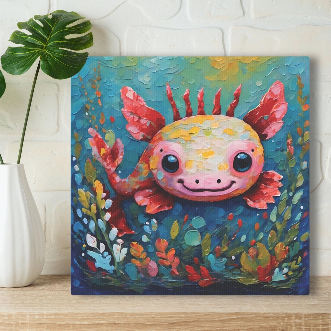 Axolotl Art Print on Giclee or Canvas Wall Art, Original Oil Painting ...
