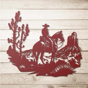 Metal Cowboy Wall Art, Metal Western Art, Cowboy Art, Desert Scene ...