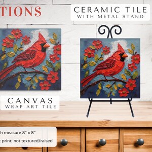 Red Cardinal Art Print, Ceramic Tile or Canvas Wall Art, Original Oil ...