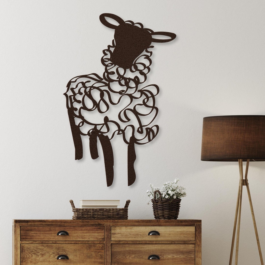 Sheep Wall Art Laser Cut Metal, Abstract Sheep Wall Hanging, Sheep Head ...