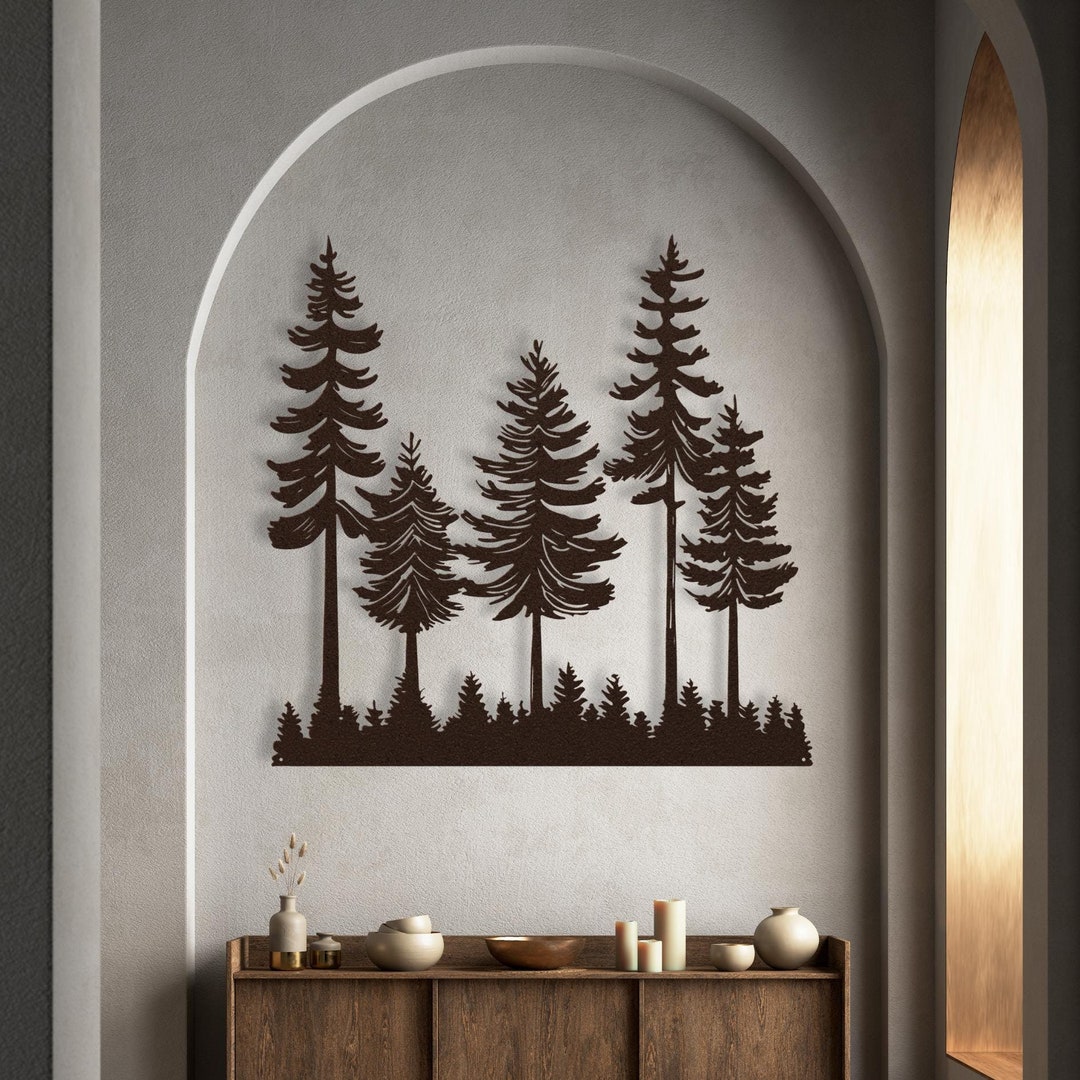 Metal Pine Tree Wall Art, Metal Evergreen Trees, Forest Metal Wall Art ...