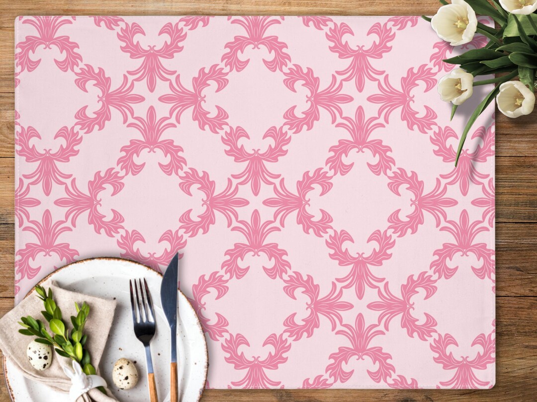 Pink Placemats and Table Runner Set, Elegant Vintage Floral Pattern ...