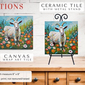 White Goat Art Print, Ceramic Tile or Canvas Wall Art, Original Oil ...