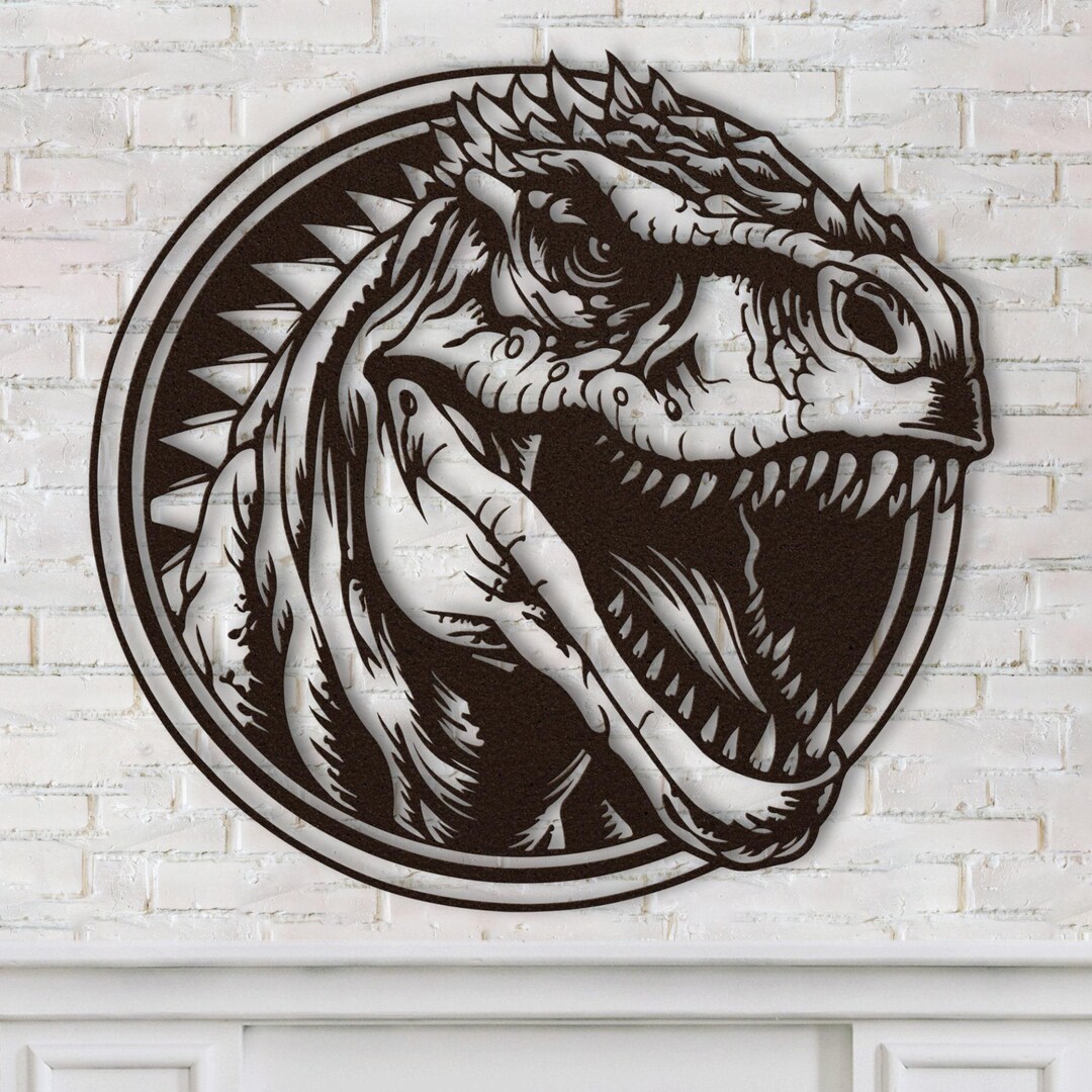 Dinosaur Wall Art, Metal T-rex Head Wall Hanging, Tyrannosaurus Metal ...