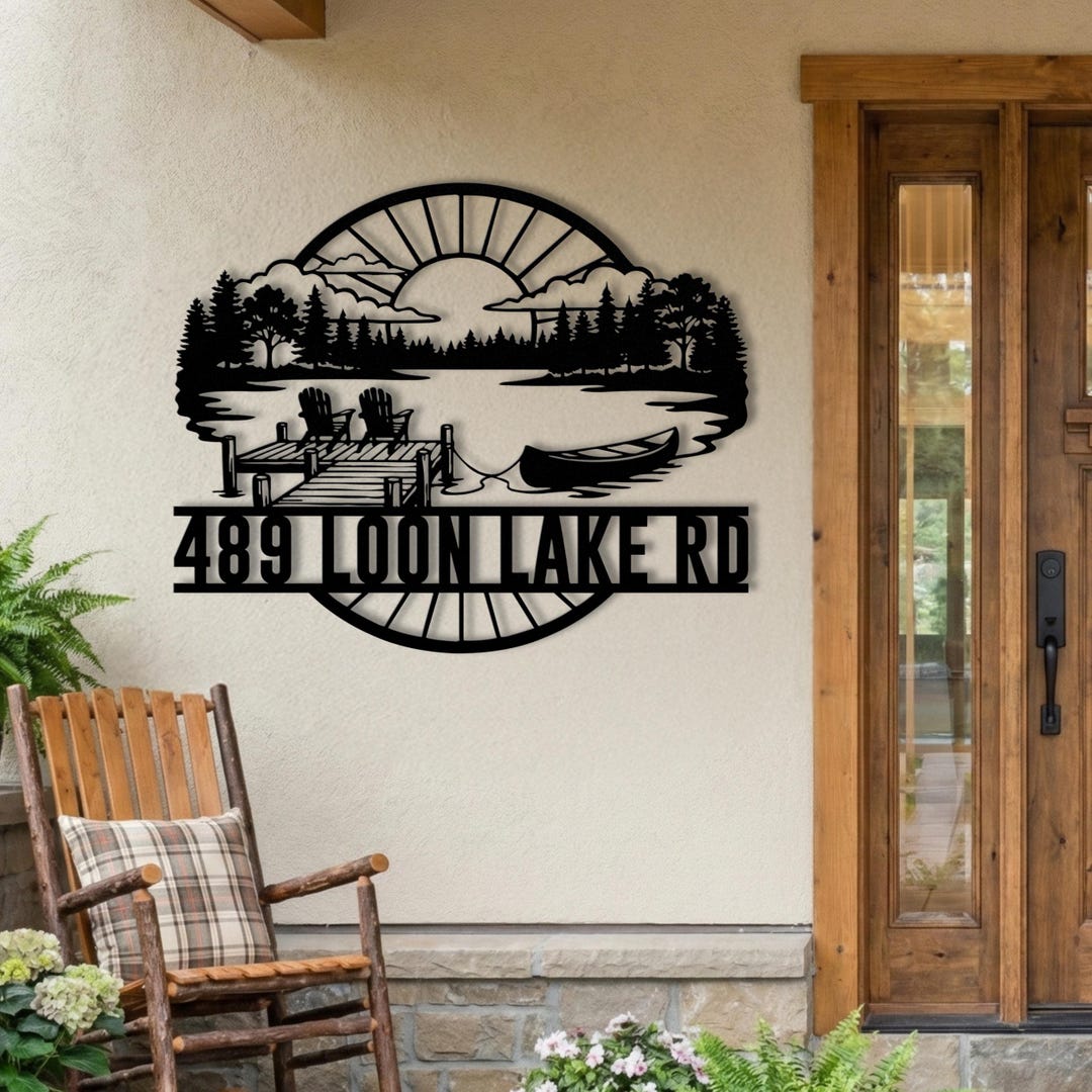 Metal Lake House Address Sign • Custom Cabin House Numbers • Outdoor ...