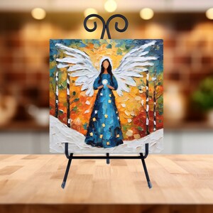 Snow Angel Art Print on Ceramic Tile or Canvas Wall Art, Abstract Birch ...