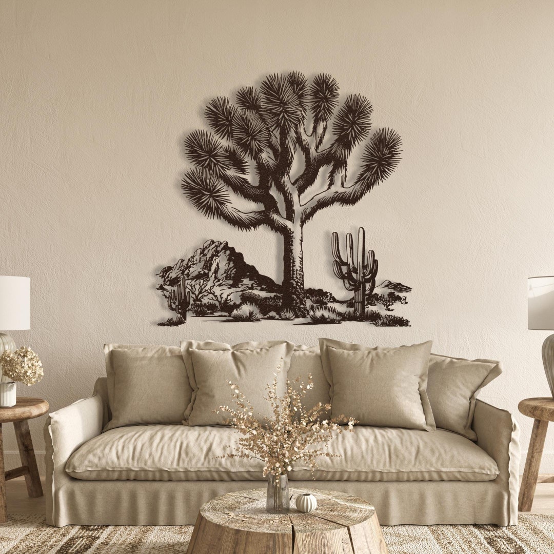Joshua Tree Wall Art Metal, Large California Desert Landscape Art Scene ...
