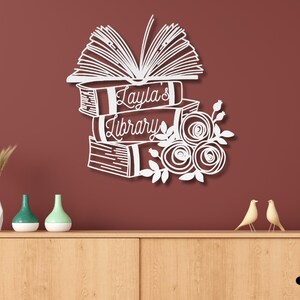 Metal Library Sign, Book Wall Art for Girl, Custom Library Decor Book ...