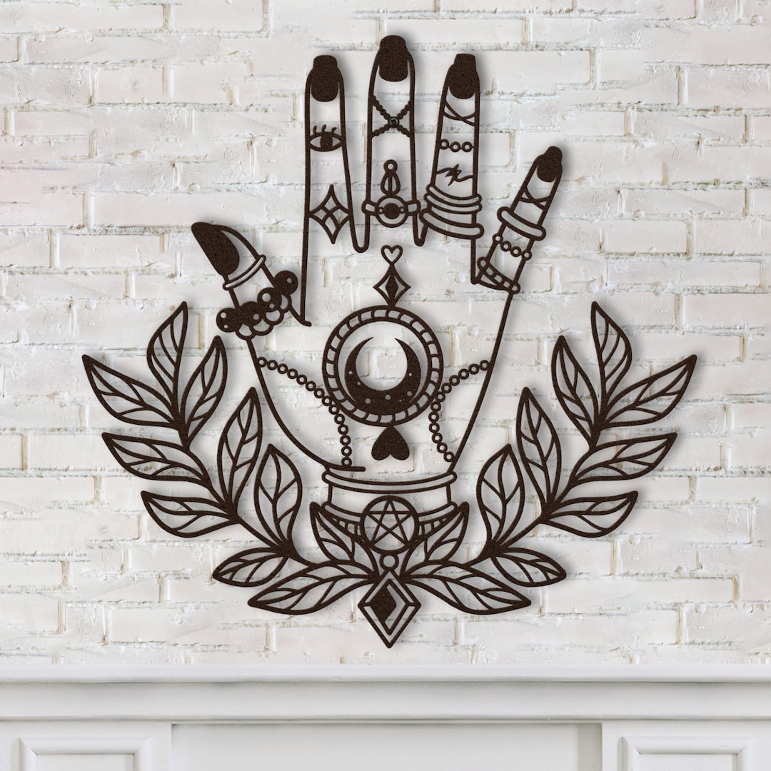 Wiccan Wall Decor, Pagan Wall Art, Celestial Decor, Hamsa Hand Metal ...