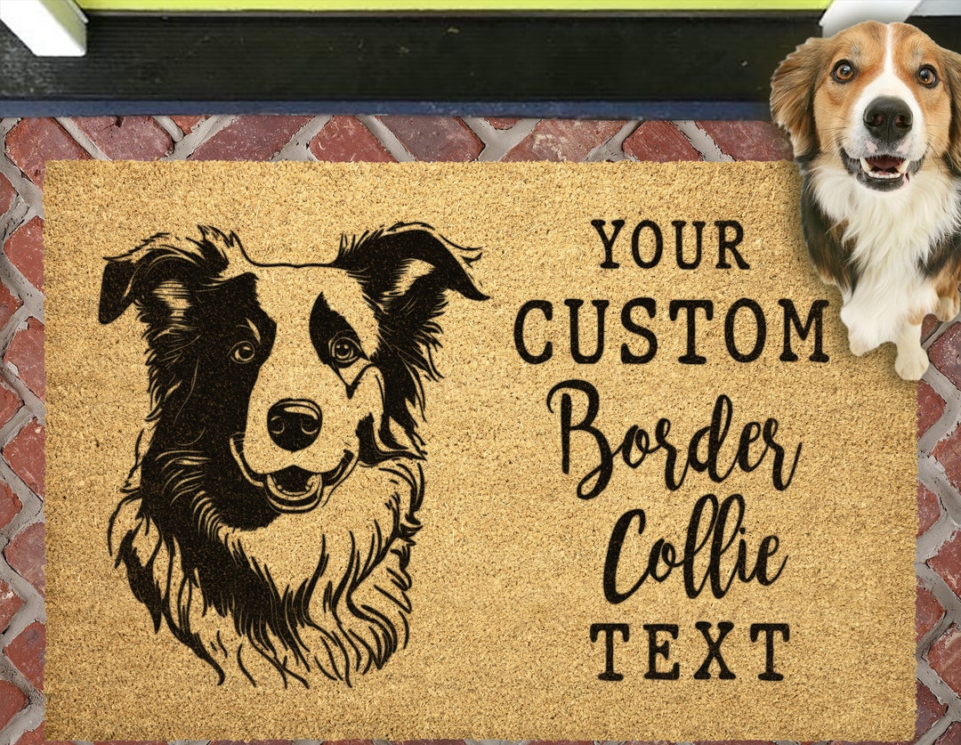 Border Collie Welcome Mat, Funny Dog Custom Doormat, Personalized Coir ...