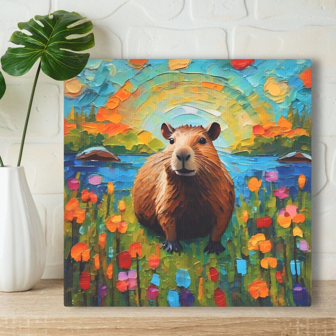 Capybara Art Print on Giclee or Canvas Wall Art, Original Oil Painting ...