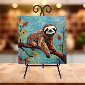 Sloth Art Print, Ceramic Tile or Canvas Wall Art, Original Oil Painting ...