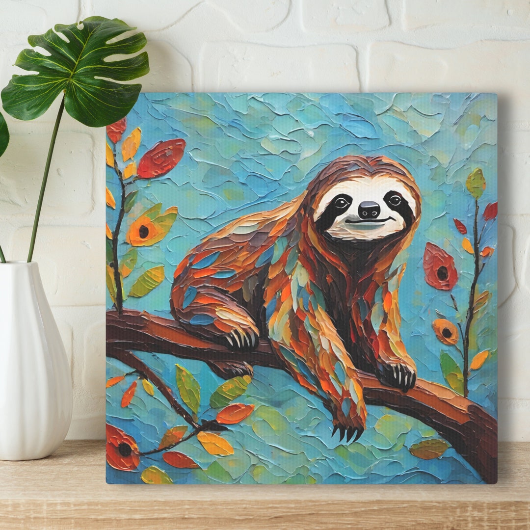 Sloth Art Print, Ceramic Tile or Canvas Wall Art, Original Oil Painting ...