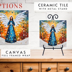 Snow Angel Art Print on Ceramic Tile or Canvas Wall Art, Abstract Birch ...
