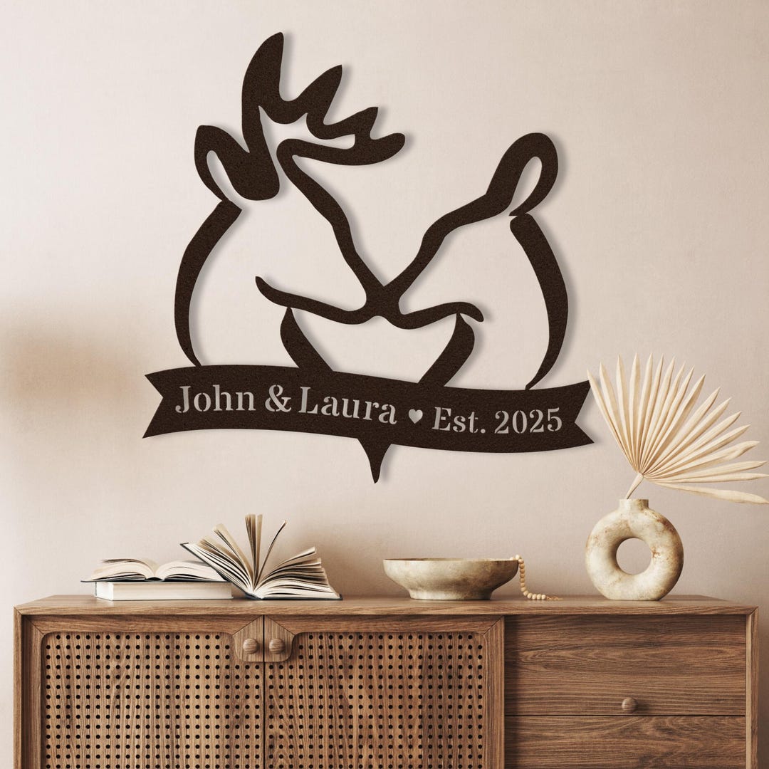 Metal Buck and Doe Sign, House Rustic Deer Couple Metal Wall Art ...