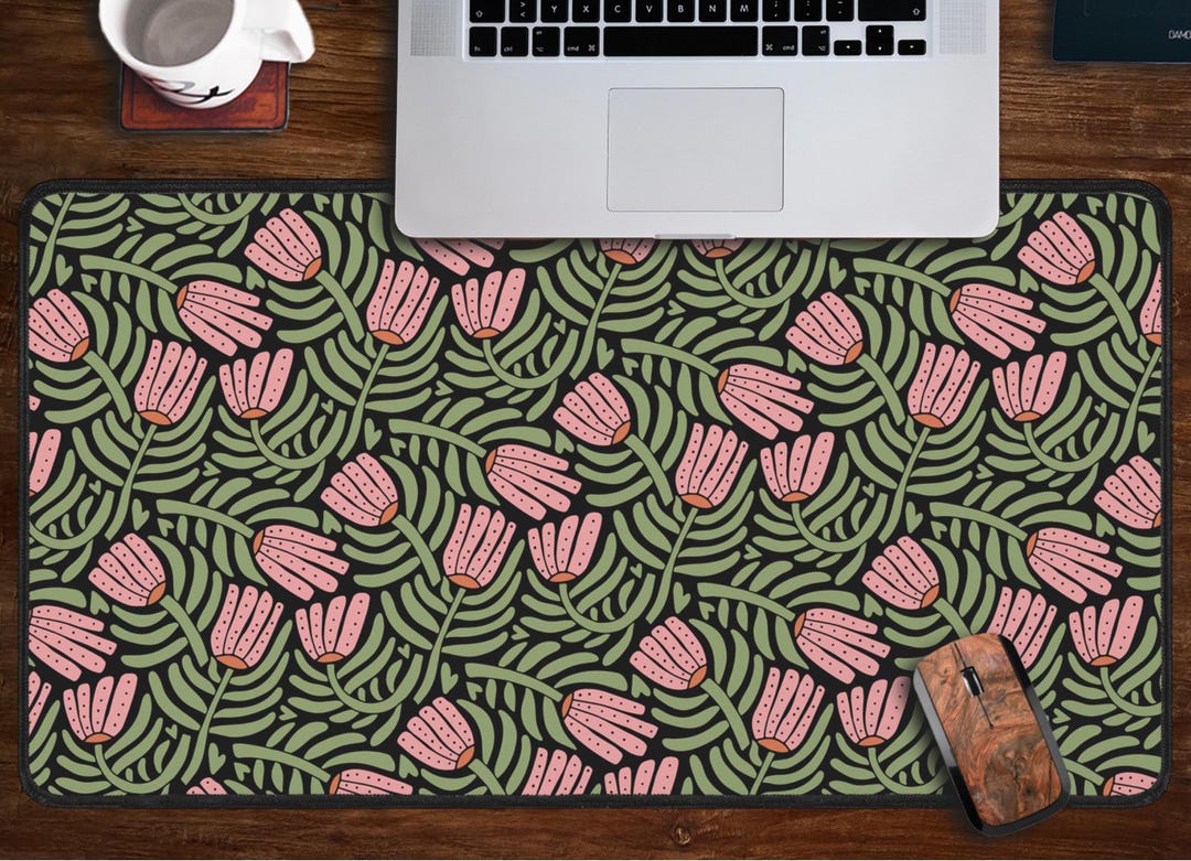 Retro Flower Desk Mat, Girly Pink Orange Floral Desk Top Mouse Pad ...